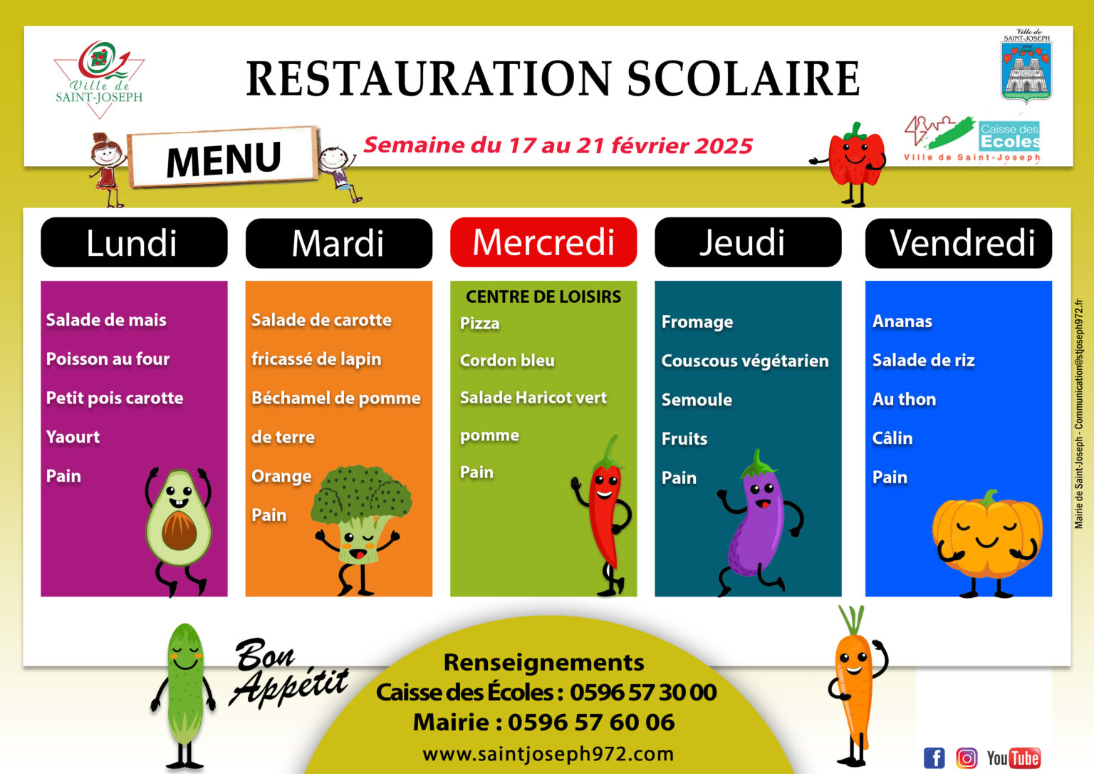 MENU RESTAURATION SCOLAIRE SEMAINE DU 17 FÉVRIER 2025 – Ville de Saint ...